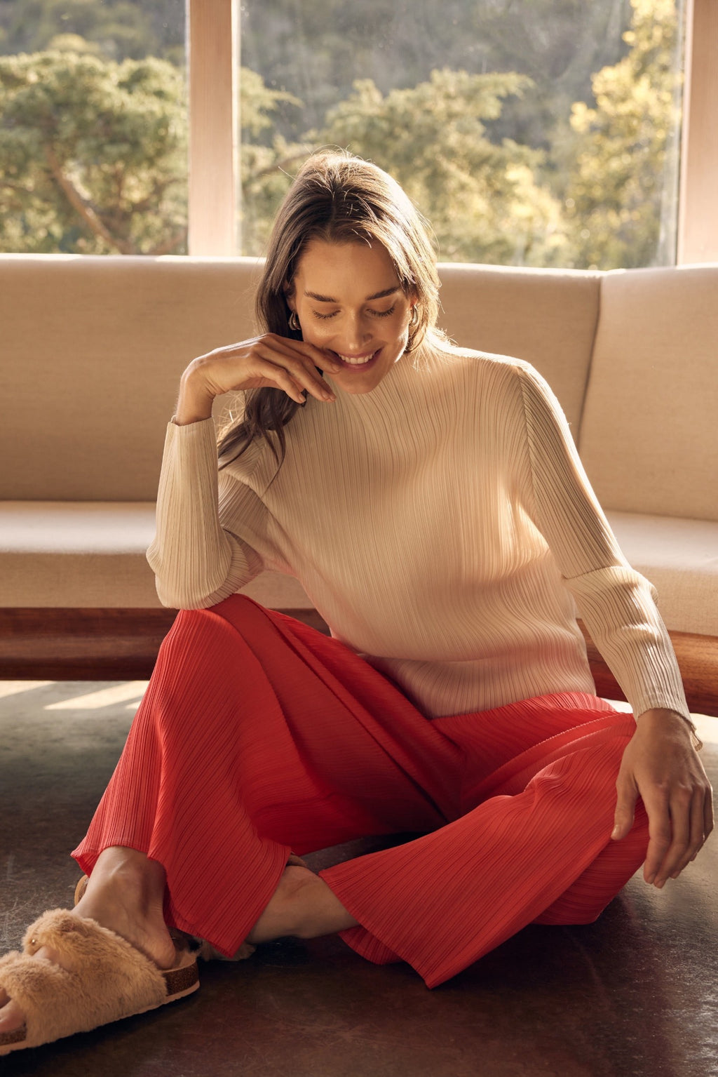 Rachel Plissé Satin Pull-on Pant – Wild Cosmos
